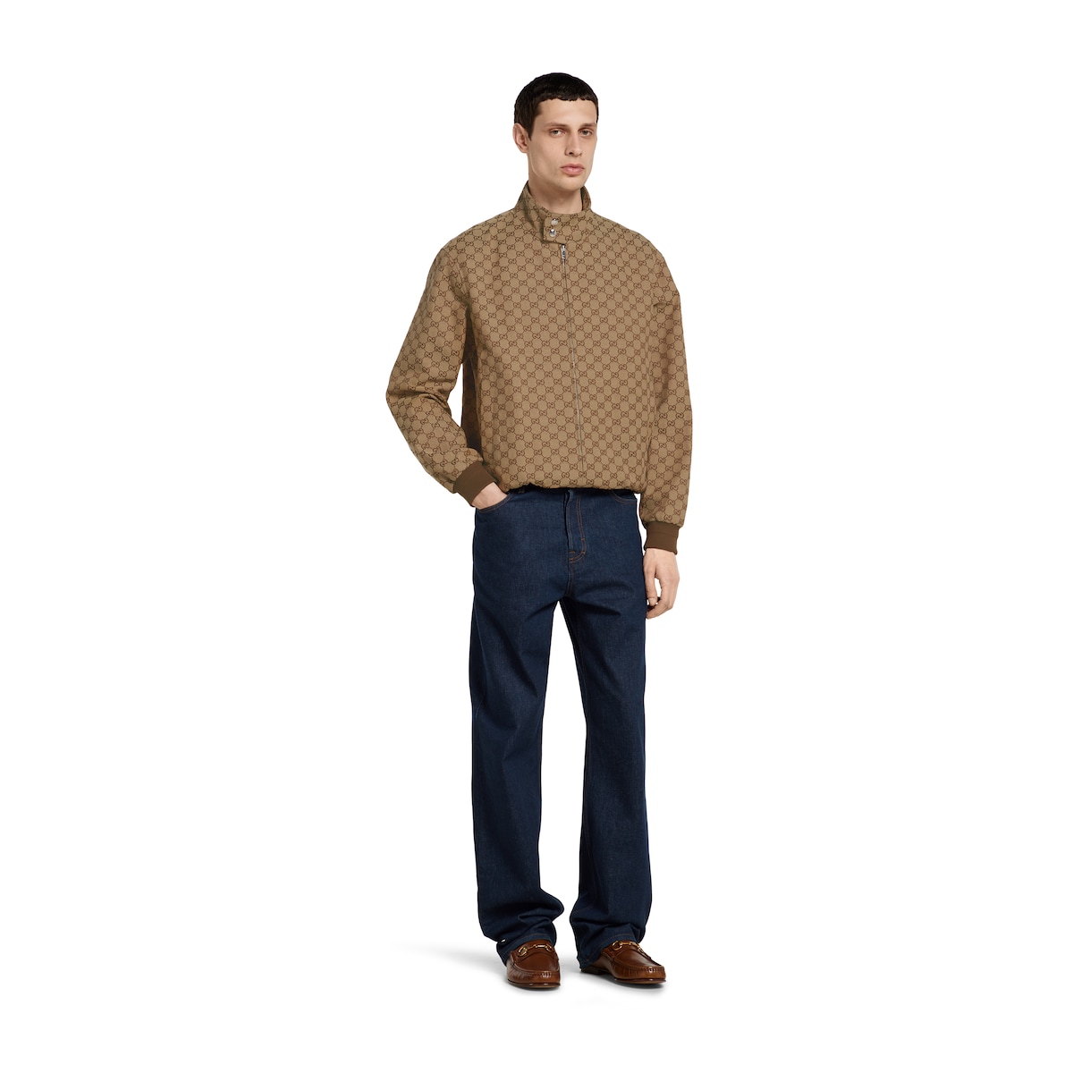 GG canvas bomber jacket in camel and dark brown | GUCCI® UK