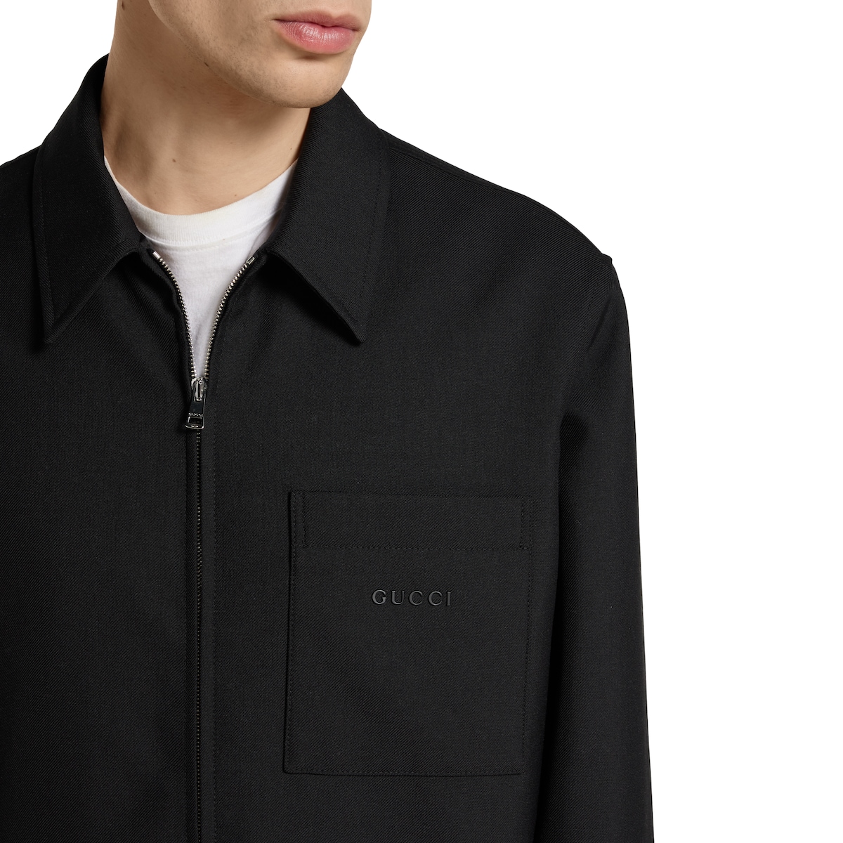 Wool twill zip overshirt in black | GUCCI® US