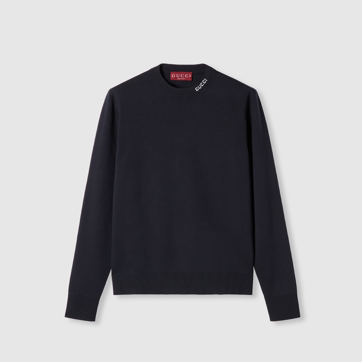Suéter de punto de algodón y seda con intarsia en azul marino | GUCCI® MX