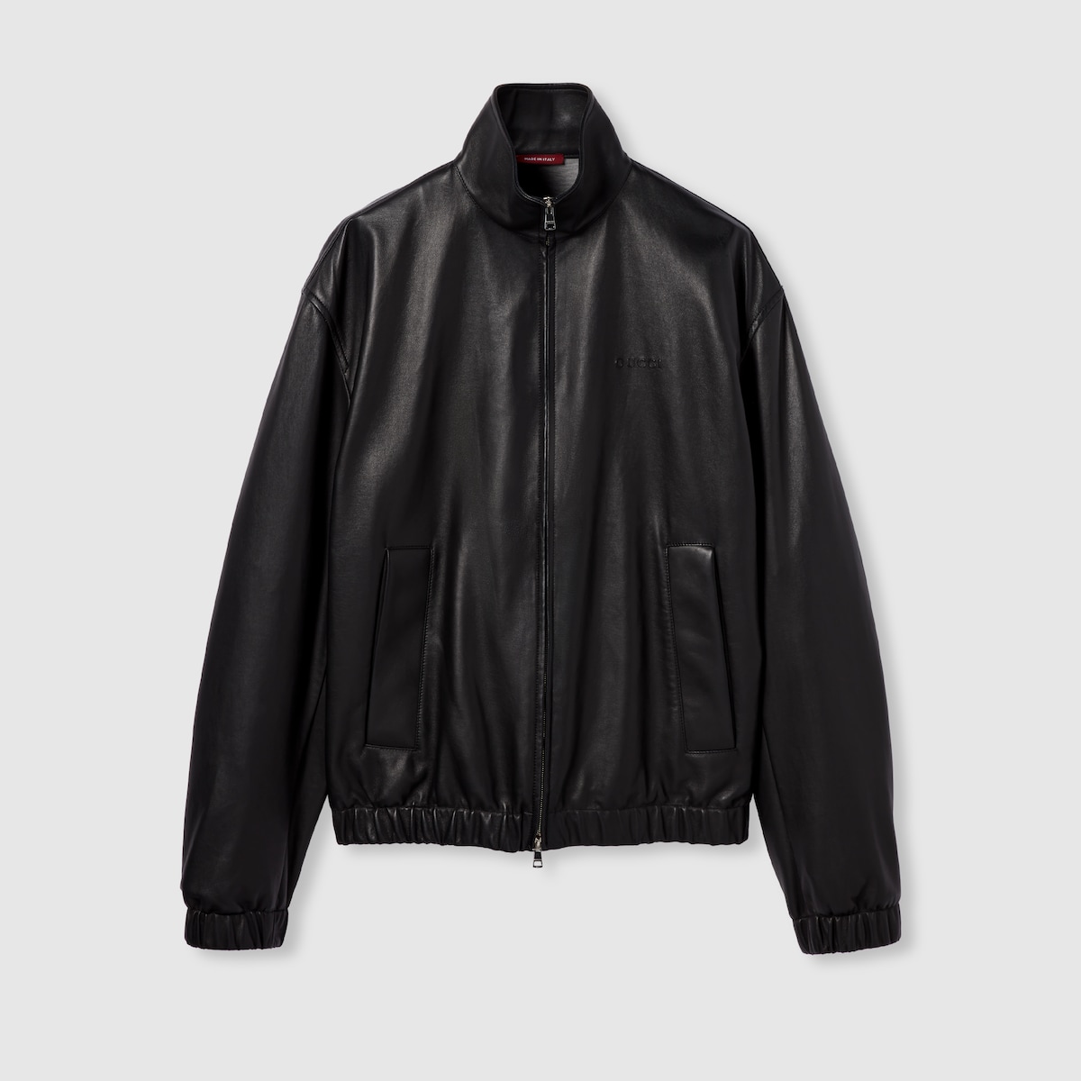 Leather bomber jacket with logo in black | GUCCI® ZA
