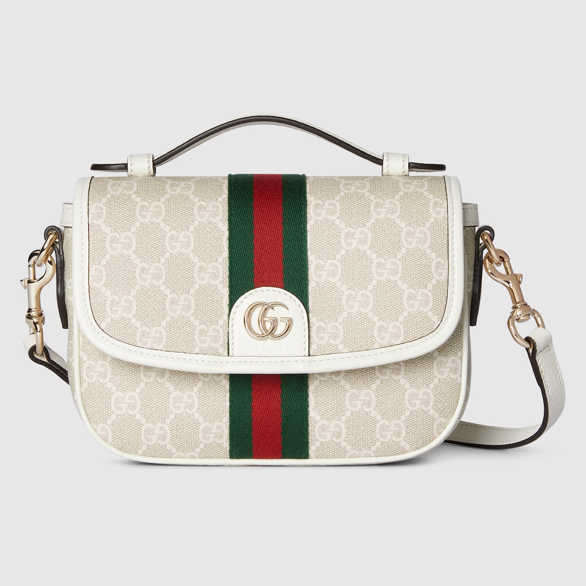 Ophidia small top handle bag in beige and white GG fabric | GUCCI® ZA