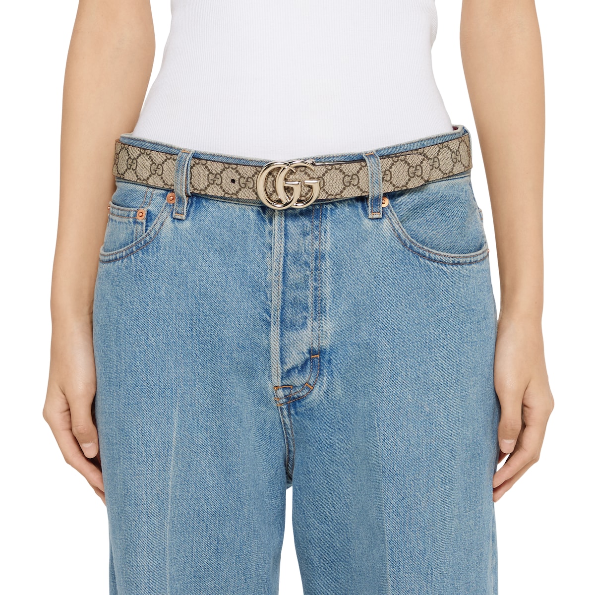 Reversible GG Marmont wide belt in beige GG Supreme and red | GUCCI® AU
