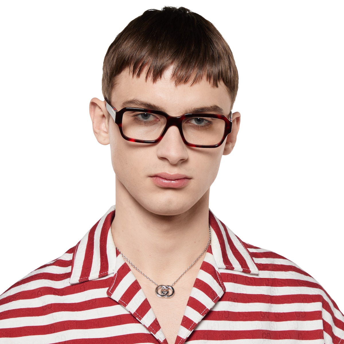 Rectangular frame sunglasses in red and black tortoiseshell | GUCCI® US