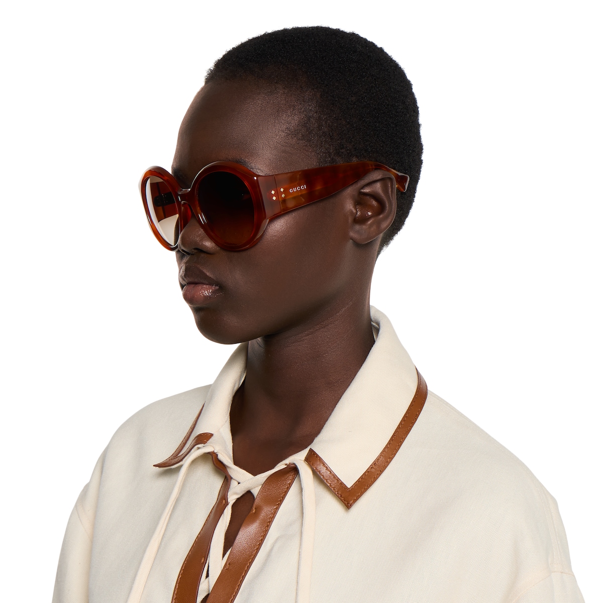 Round frame sunglasses in light brown tortoiseshell | GUCCI® US