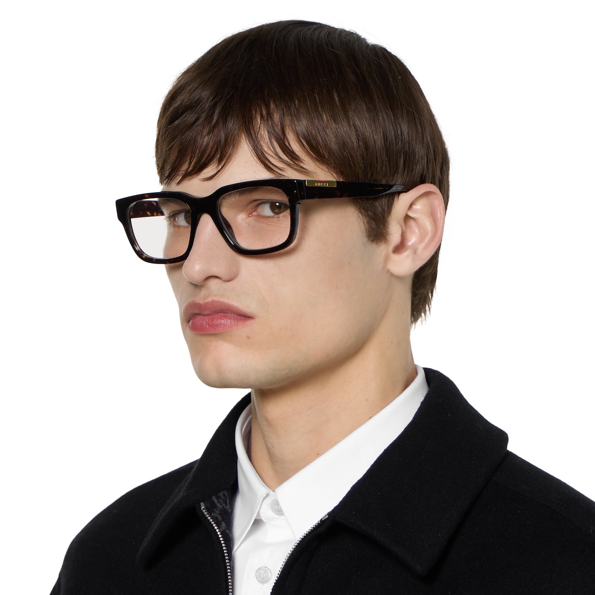Rectangular optical frame in dark brown tortoiseshell | GUCCI® US