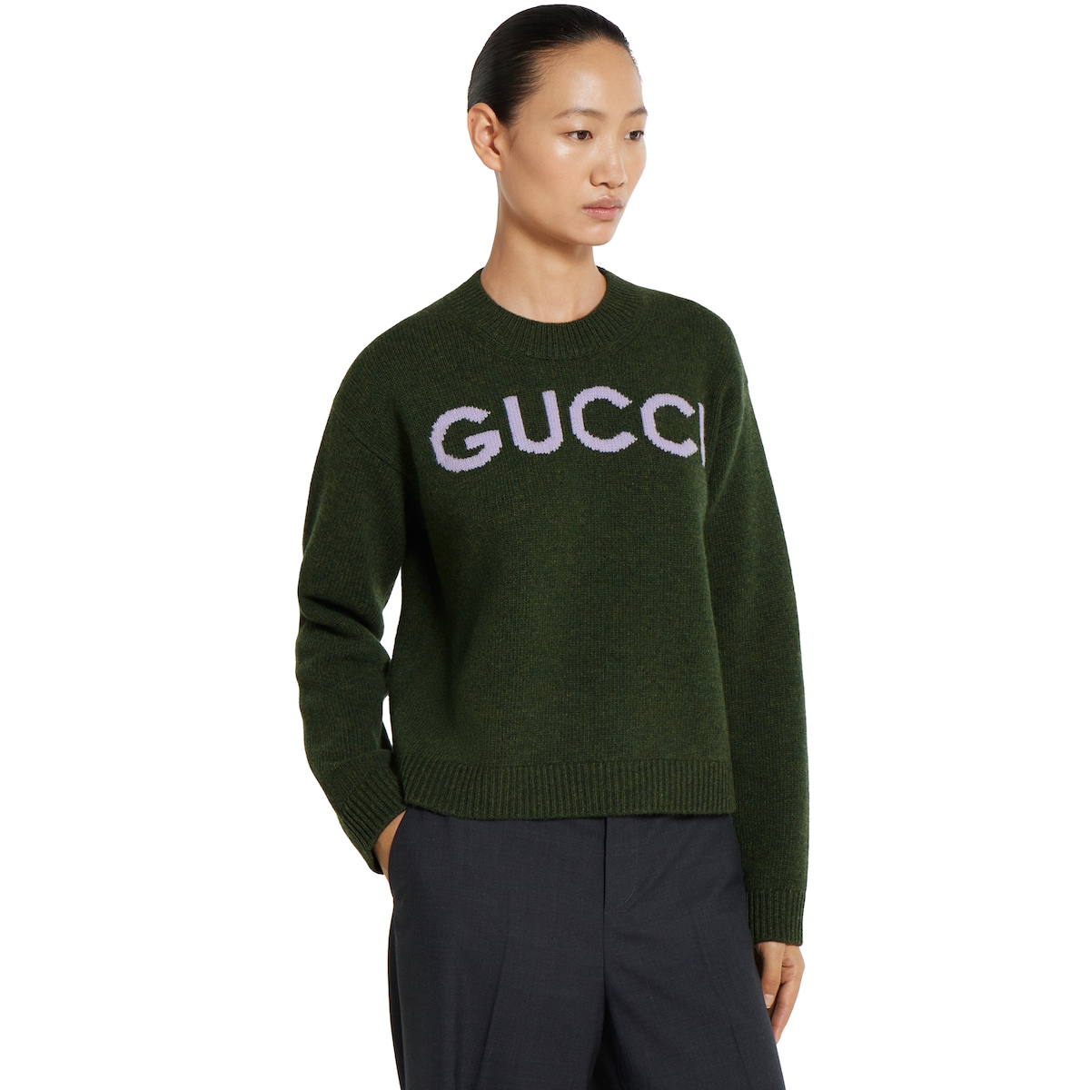 Wool top with Gucci intarsia in green | GUCCI® US