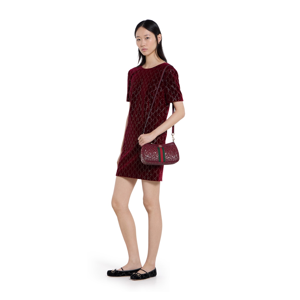 Ophidia crystals small shoulder bag in Rosso Ancora red GG canvas ...