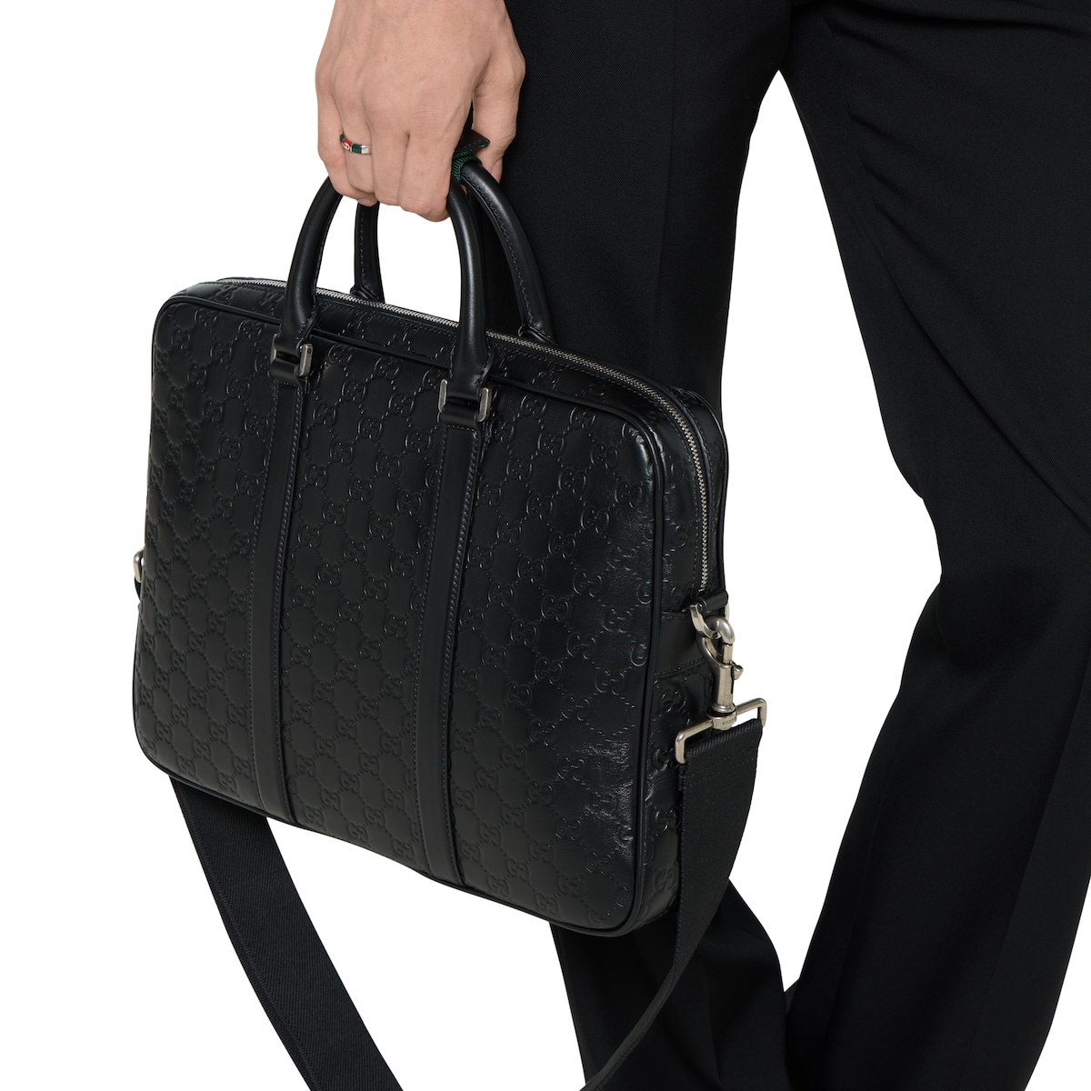 GG Emblem large briefcase in black GG leather | GUCCI® US