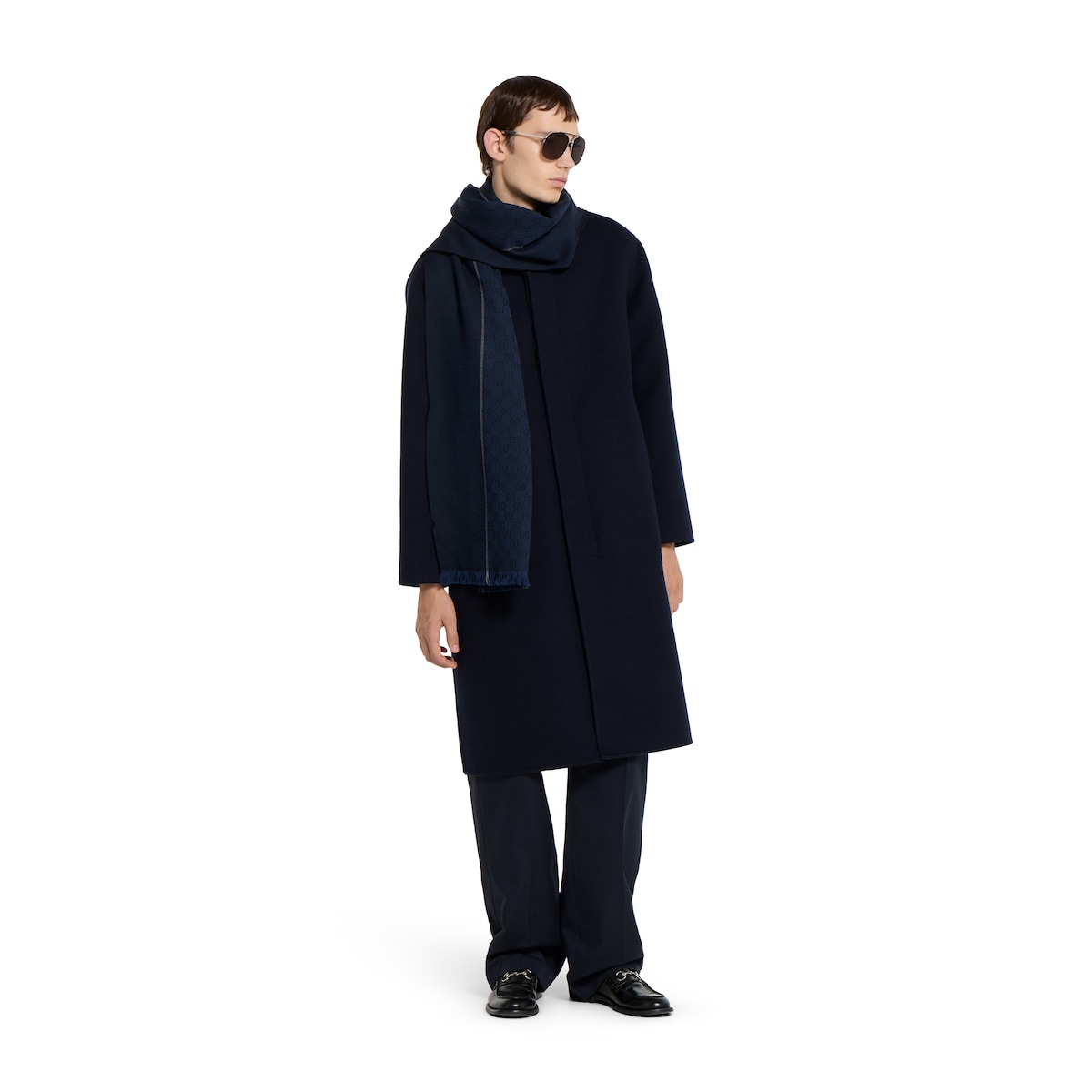 GG wool jacquard scarf in navy and light grey | GUCCI® UK