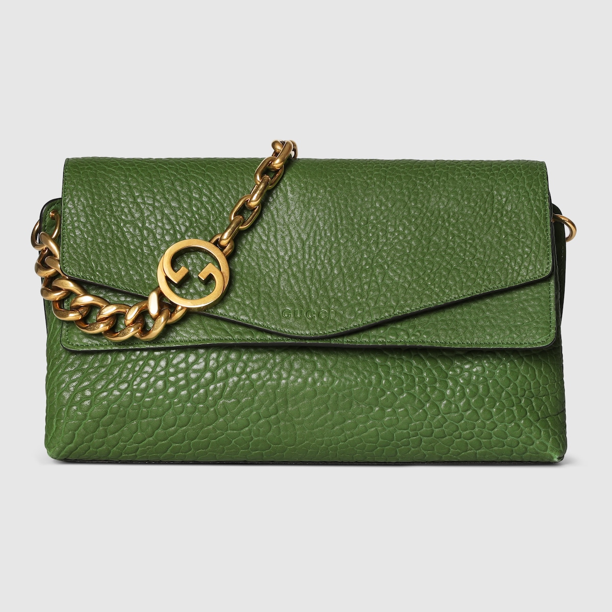 Large shoulder bag with chain in green GG leather | GUCCI® SG