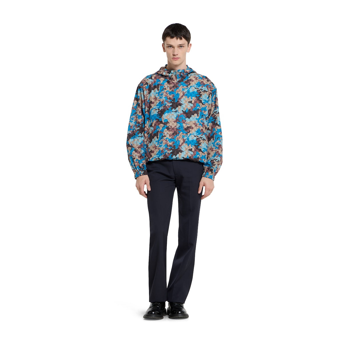 Wool gabardine pant with embroidery in dark blue | GUCCI® UK