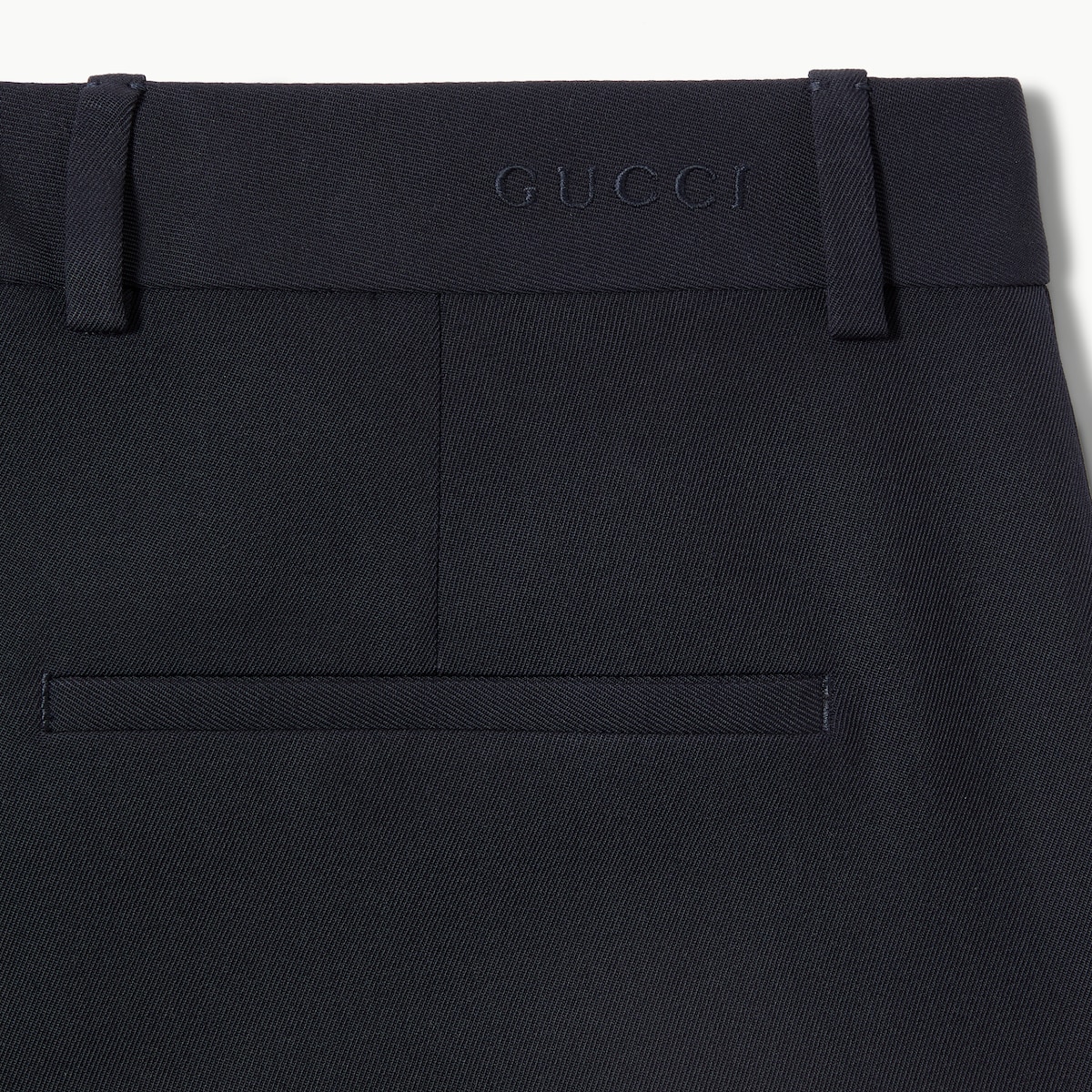 Wool gabardine pant with embroidery in dark blue | GUCCI® UK