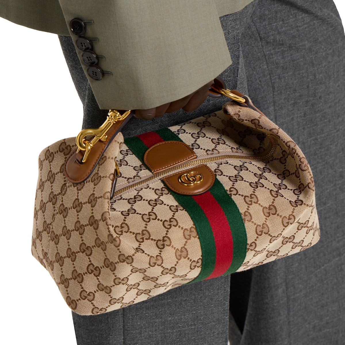 Gucci Vanity medium top handle bag in beige and brown GG canvas | GUCCI® AE