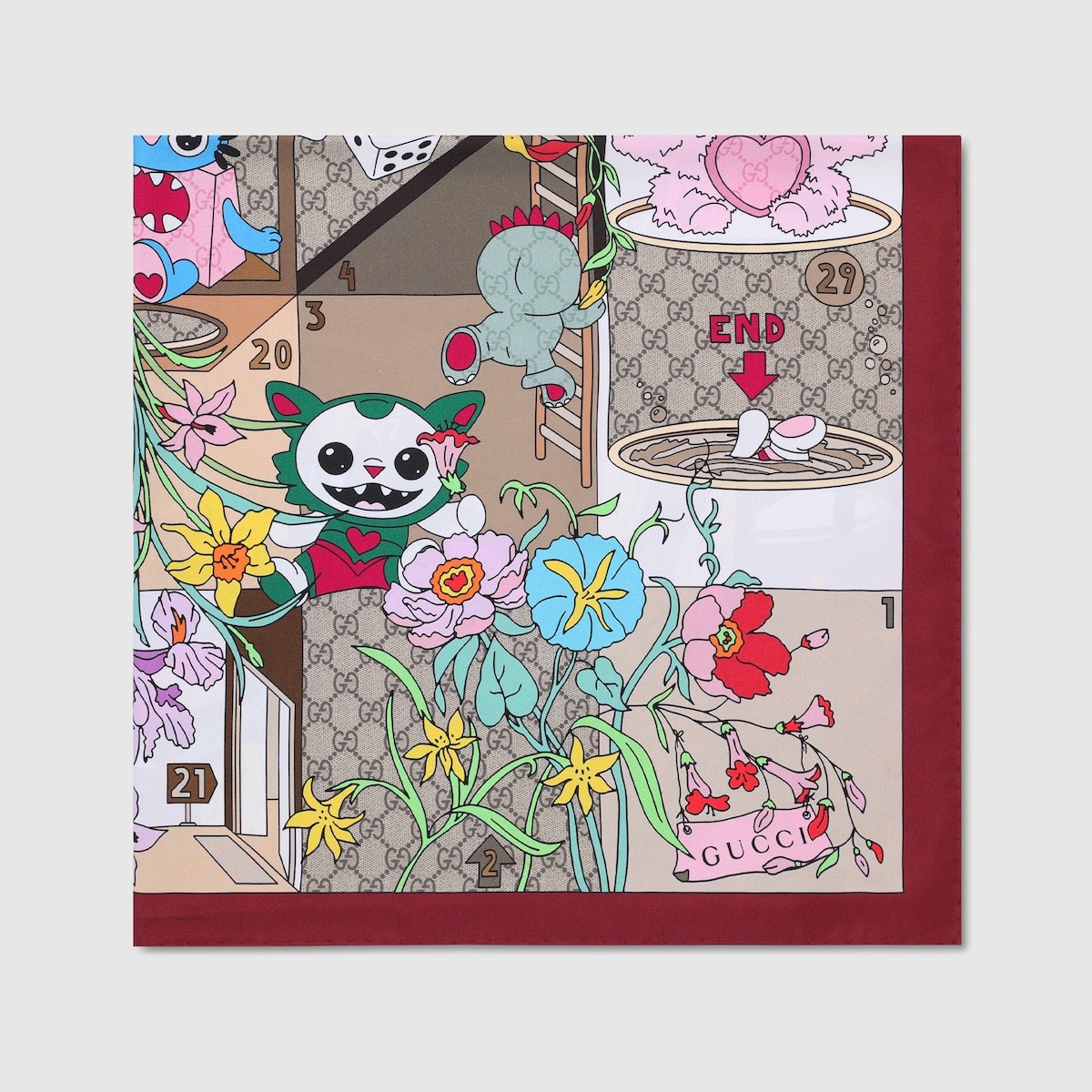 Gucci Besties printed silk twill carré in bordeaux | GUCCI® SG