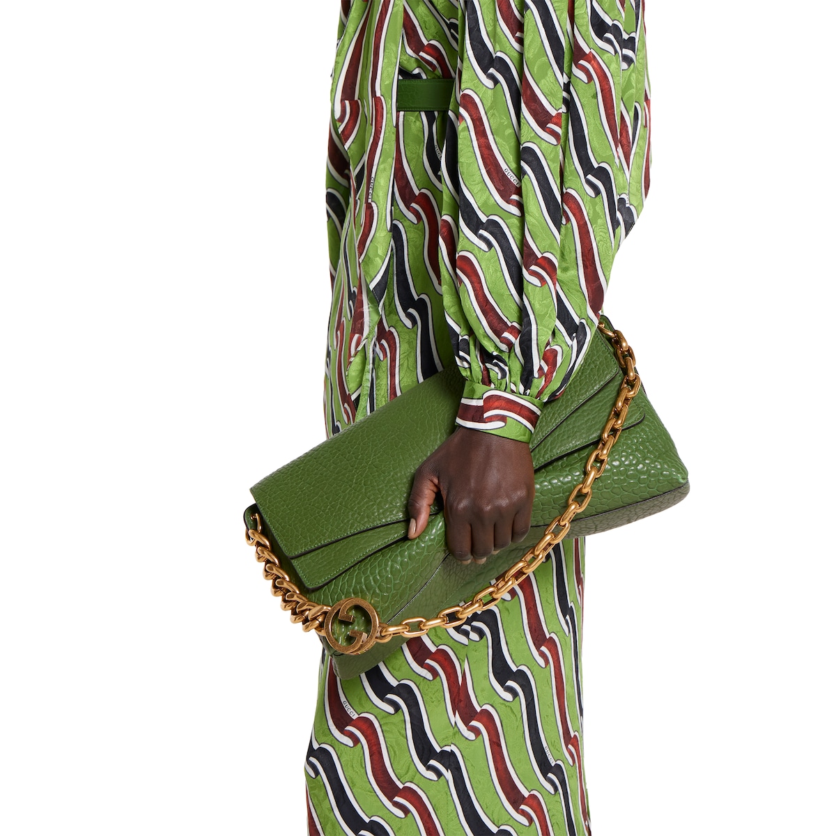 Large shoulder bag with chain in green GG leather | GUCCI® NZ
