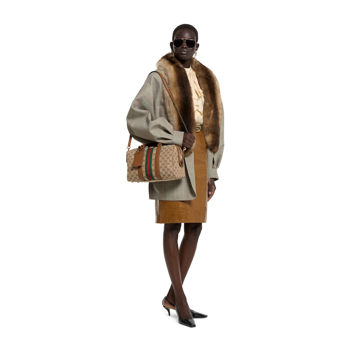 Bolsa Boston mediana Ophidia en lona GG beige y café | GUCCI® MX