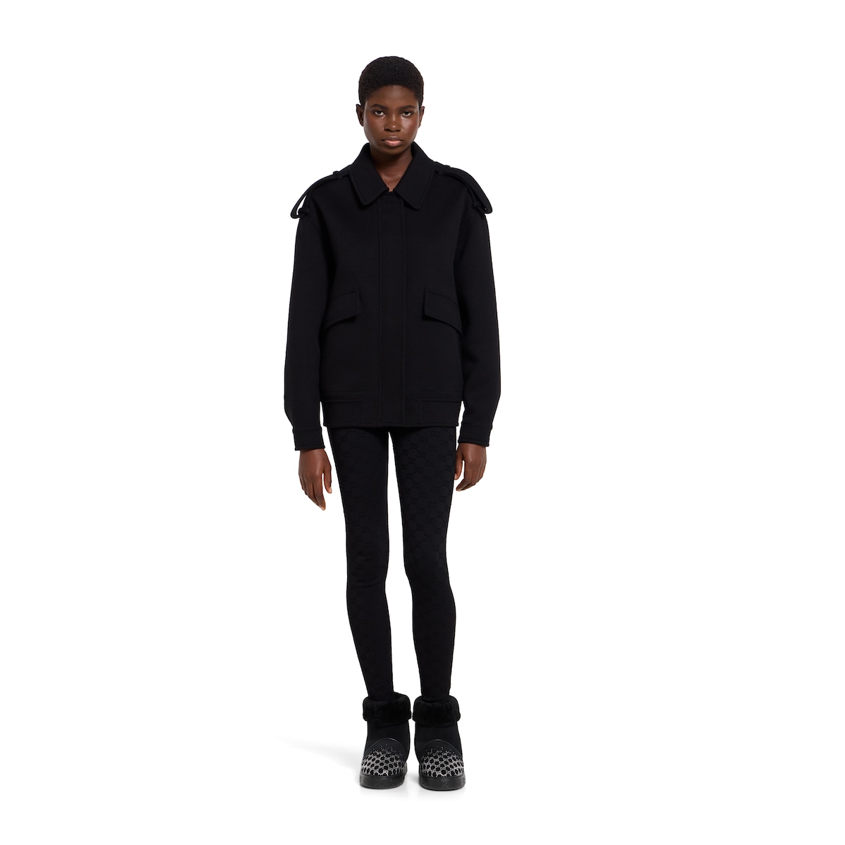 Bottes pour femme avec doublure en laine mérinos en daim noir | GUCCI® ZA