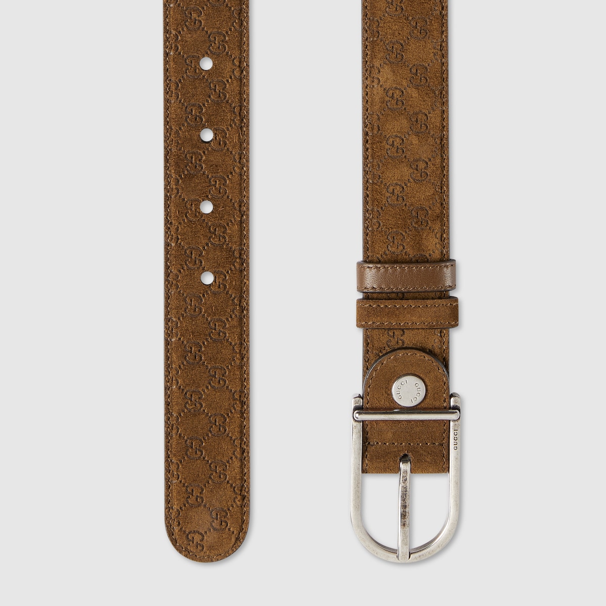 Reversible belt with rounded buckle in brown GG suede and leather ...
