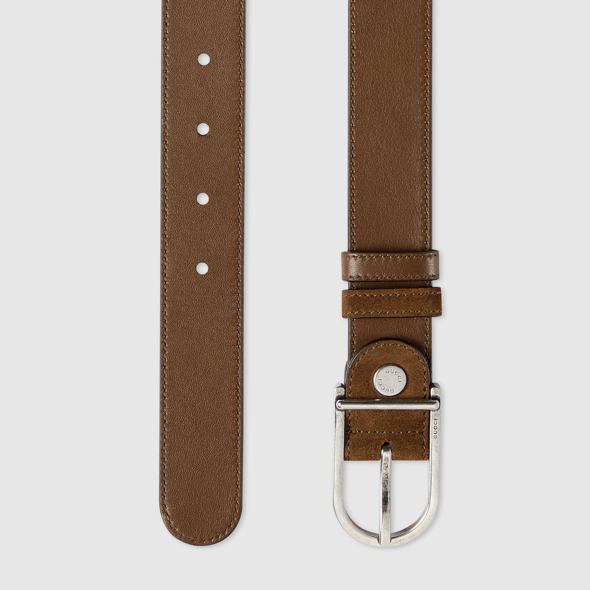 Reversible belt with rounded buckle in brown GG suede and leather ...