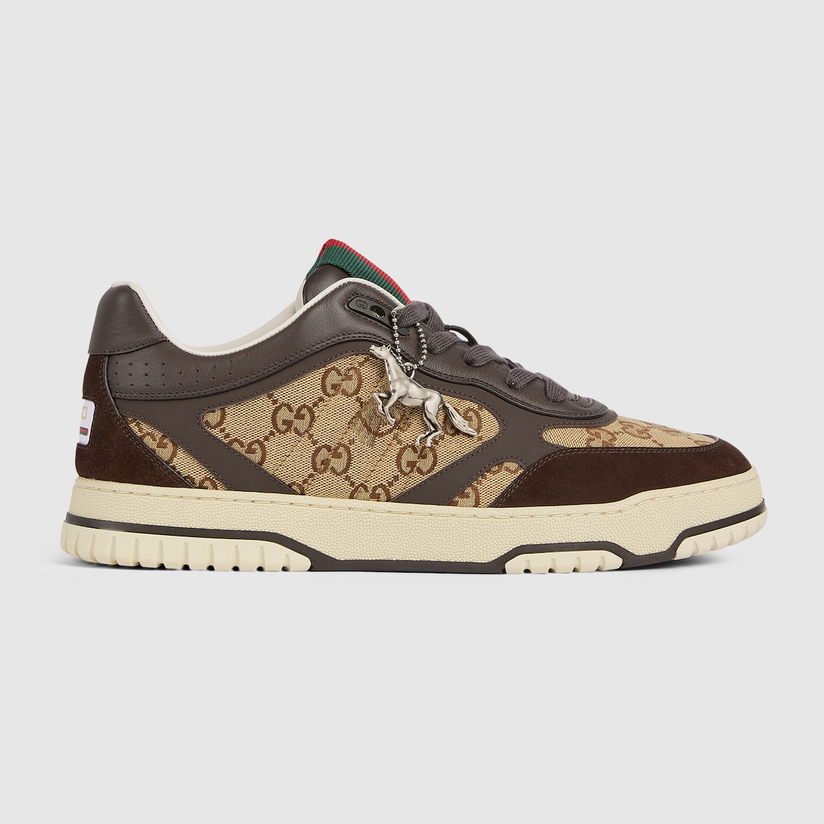 Men's Gucci Re-Web sneaker in dark brown leather trim | GUCCI® US