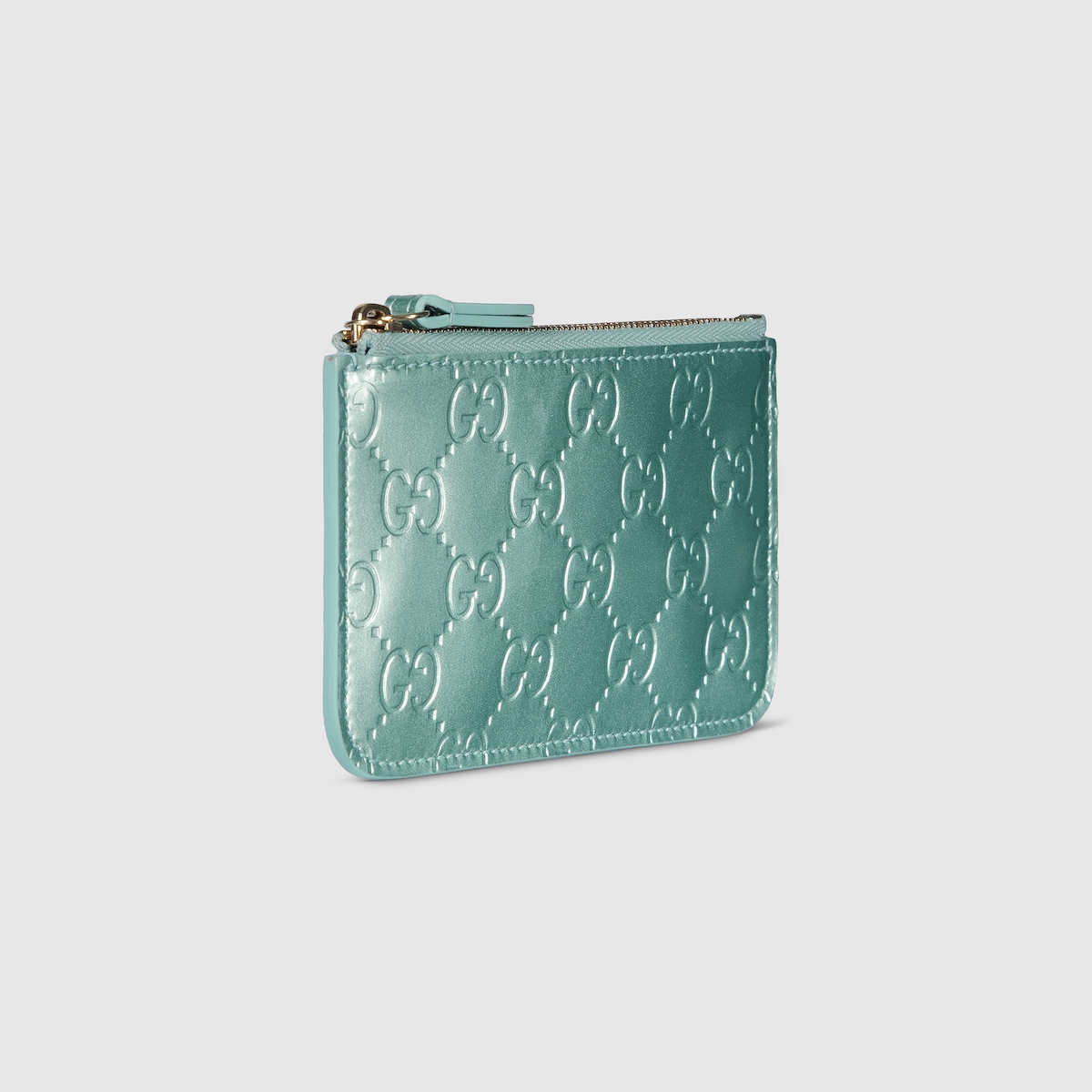 GG Emblem key pouch in light blue GG leather | GUCCI® US