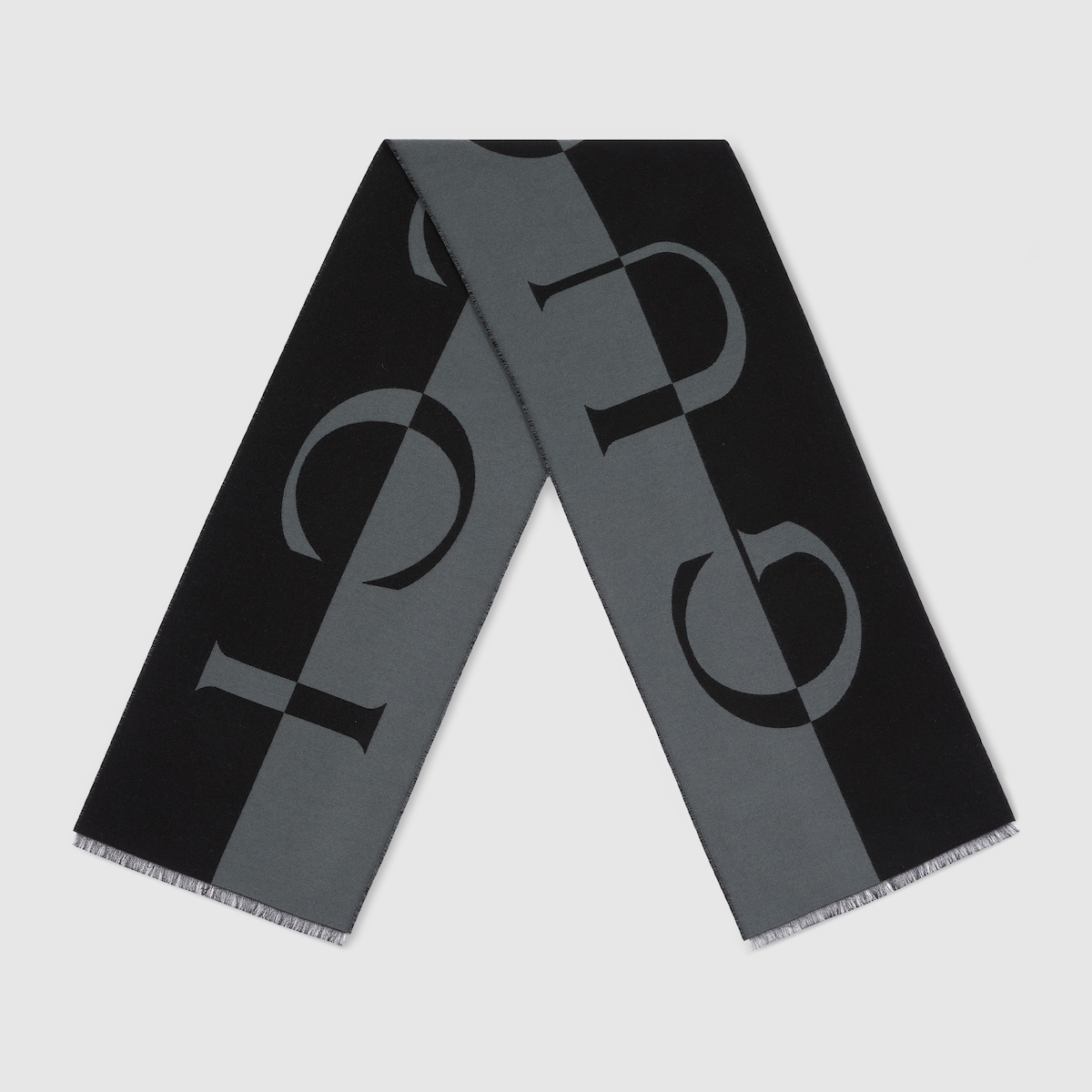 Wool scarf with Gucci logo in black and light grey | GUCCI® US