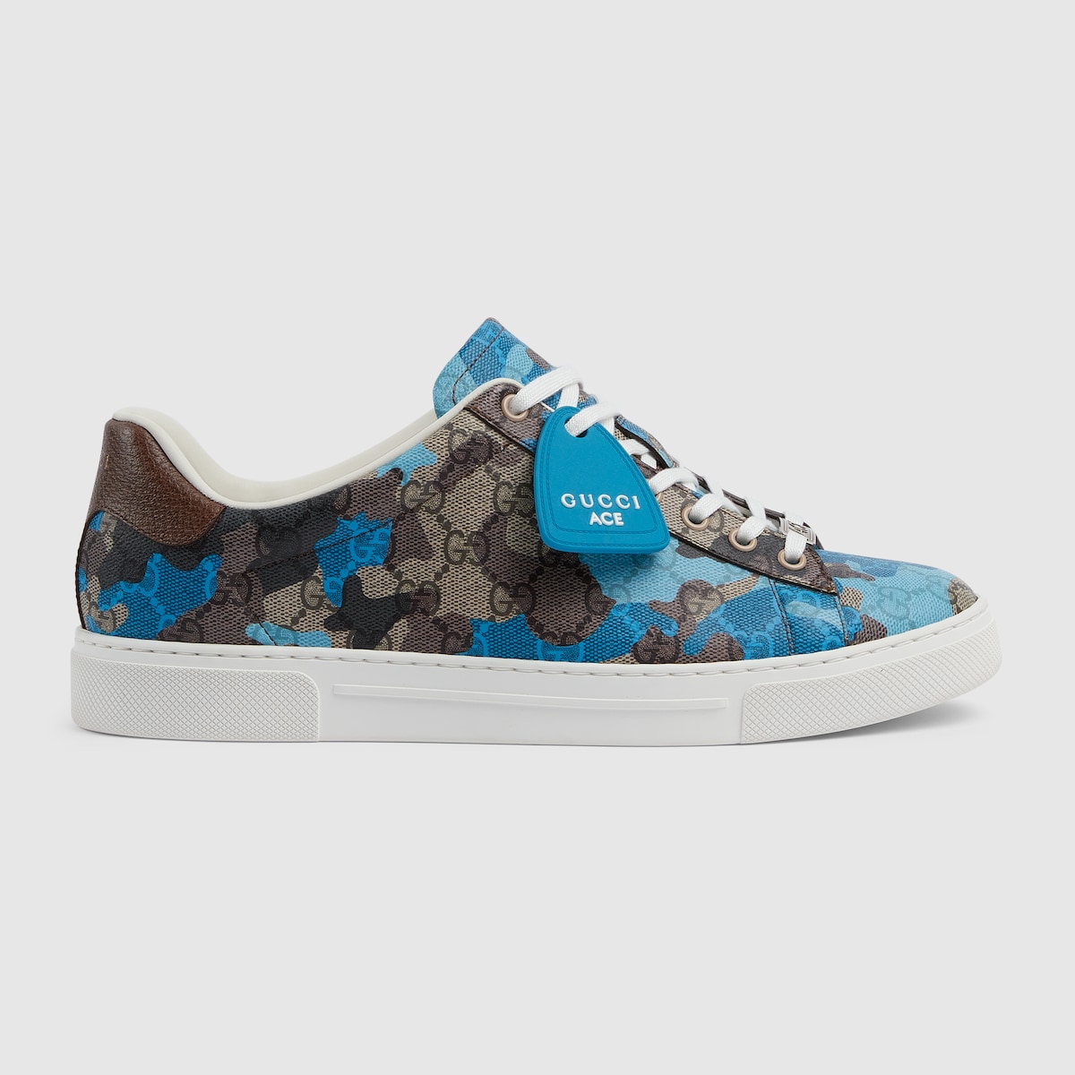 Men's Gucci Ace trainers with Web in blue and light blue GG fabric ...