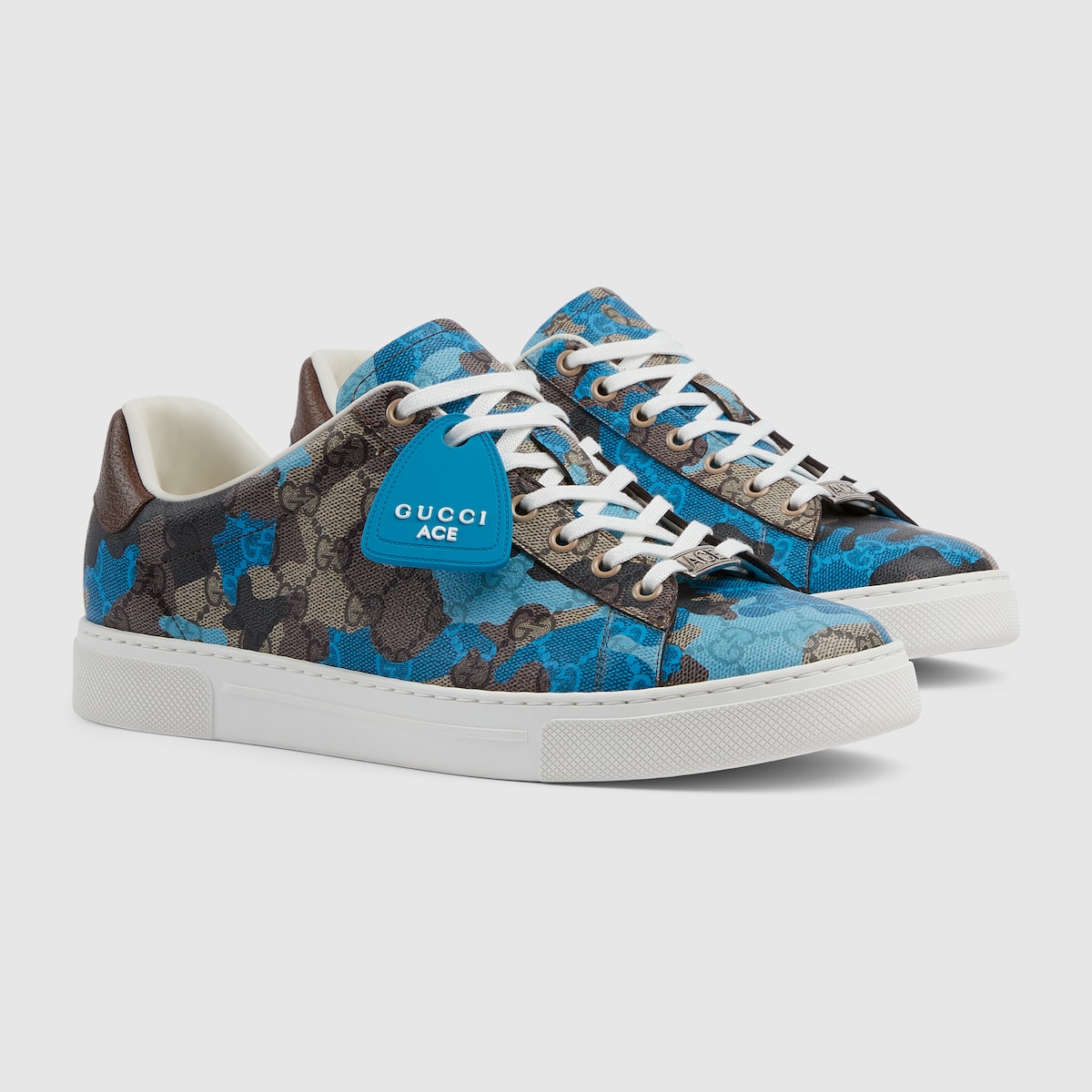 Men's Gucci Ace sneaker with Web in blue and light blue GG fabric ...