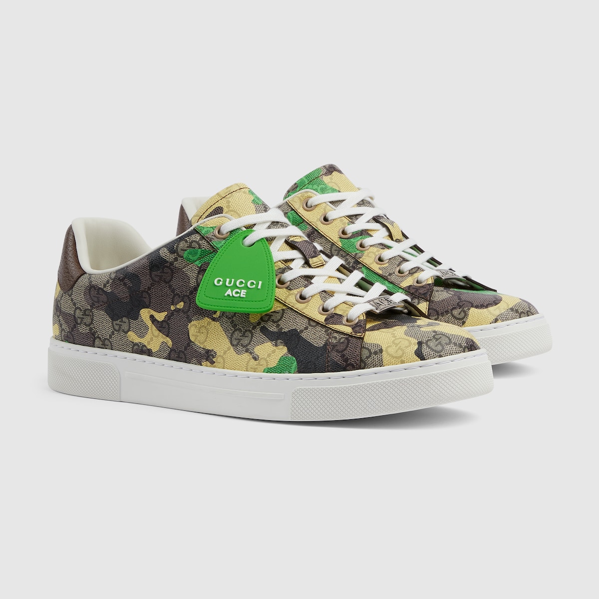 Men's Gucci Ace sneaker with Web in green and yellow GG fabric | GUCCI® NZ