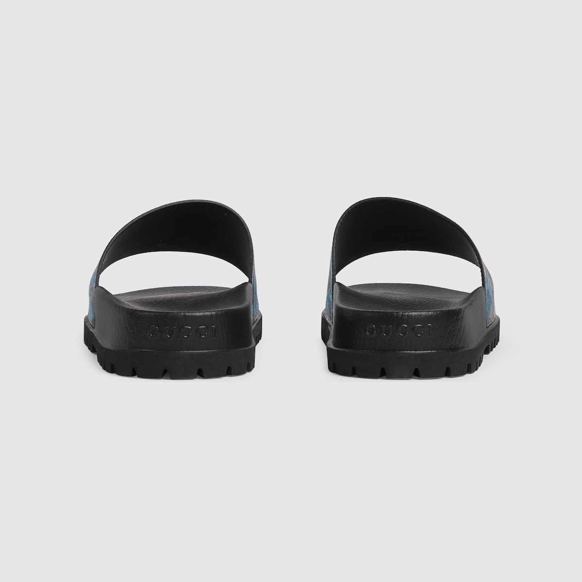 Men's lug-sole slide sandal in blue and light blue GG fabric | GUCCI® HU