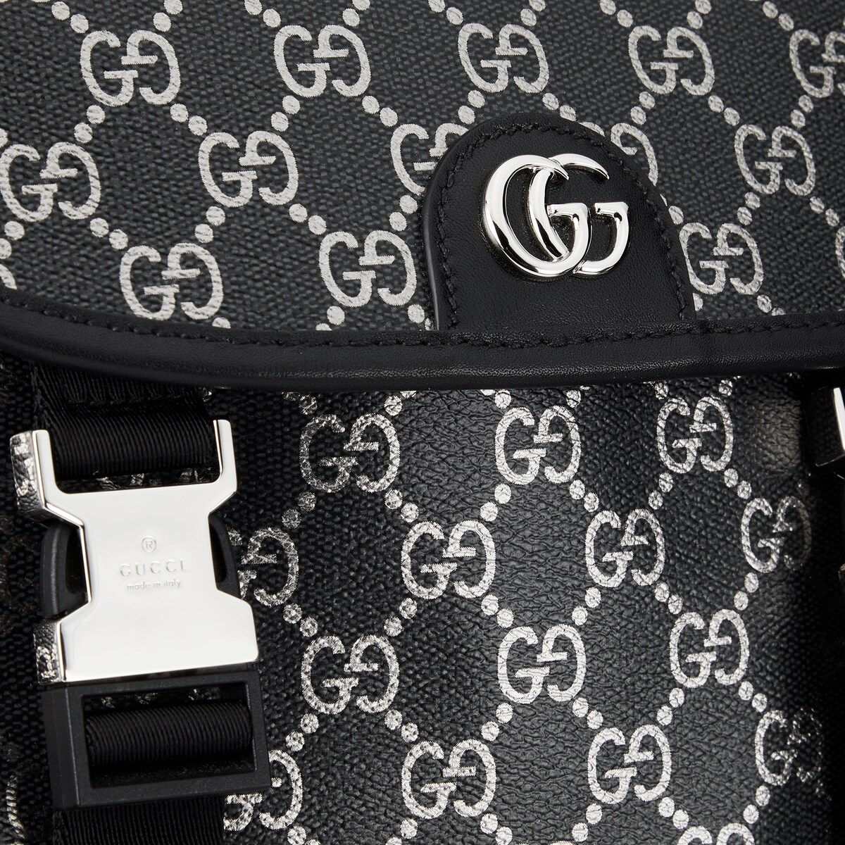 GG large backpack in black and silver GG fabric | GUCCI® CH