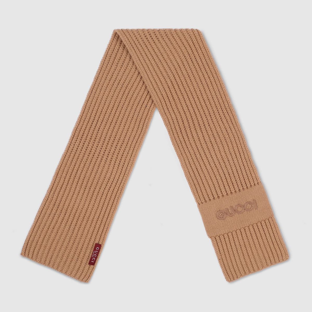 Wool cashmere scarf with embroidery in beige | GUCCI® DE