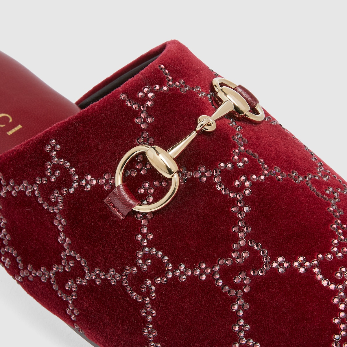 Women's GG crystal mule with Horsebit in Rosso Ancora red velvet ...