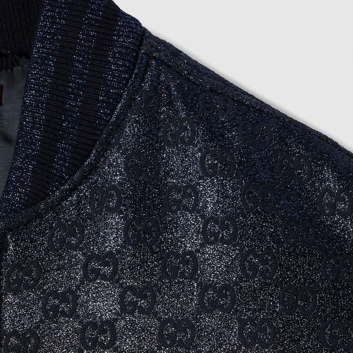 GG canvas lamé padded zip jacket in blue and black | GUCCI® SG