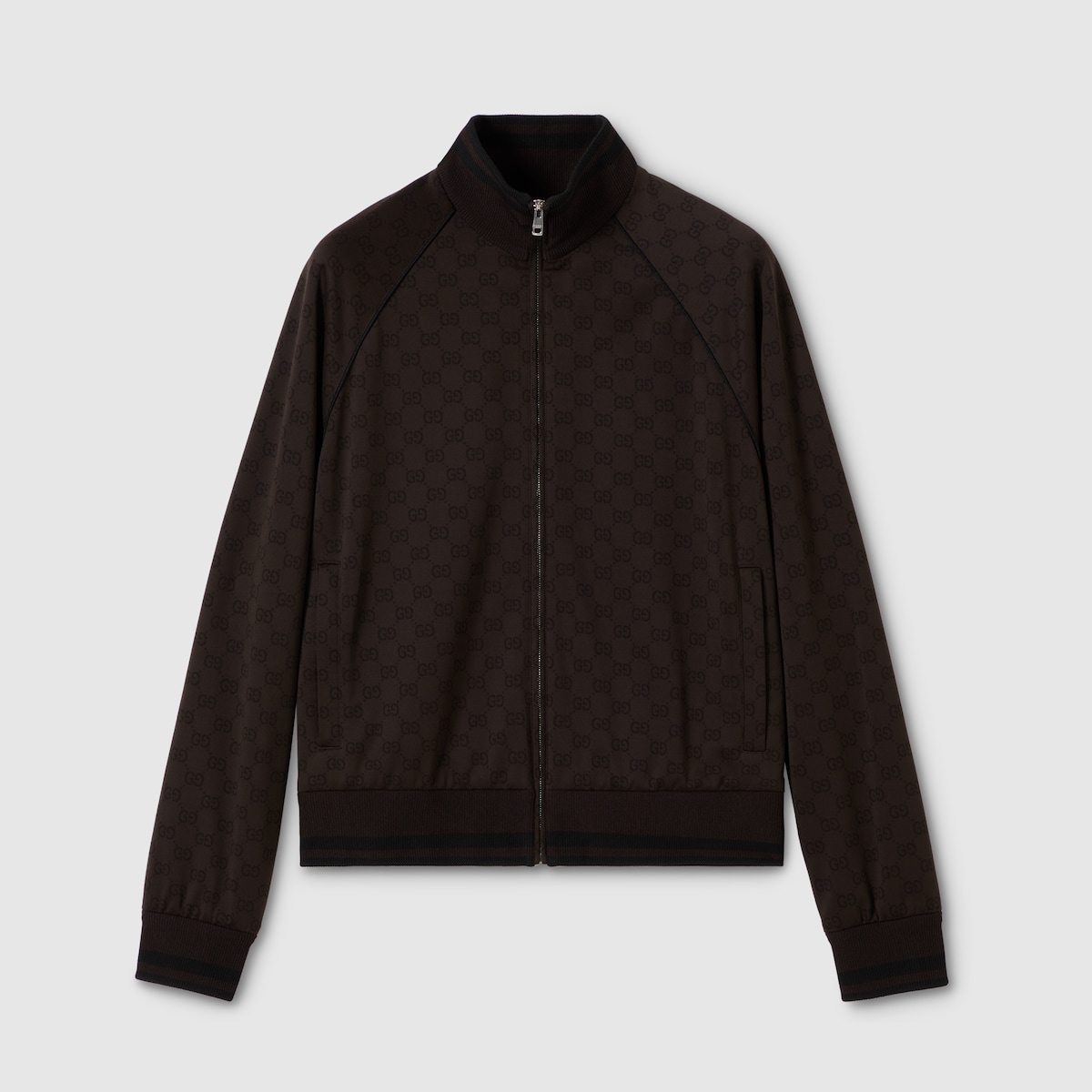 GG jersey jacquard zip jacket in dark brown | GUCCI® AE