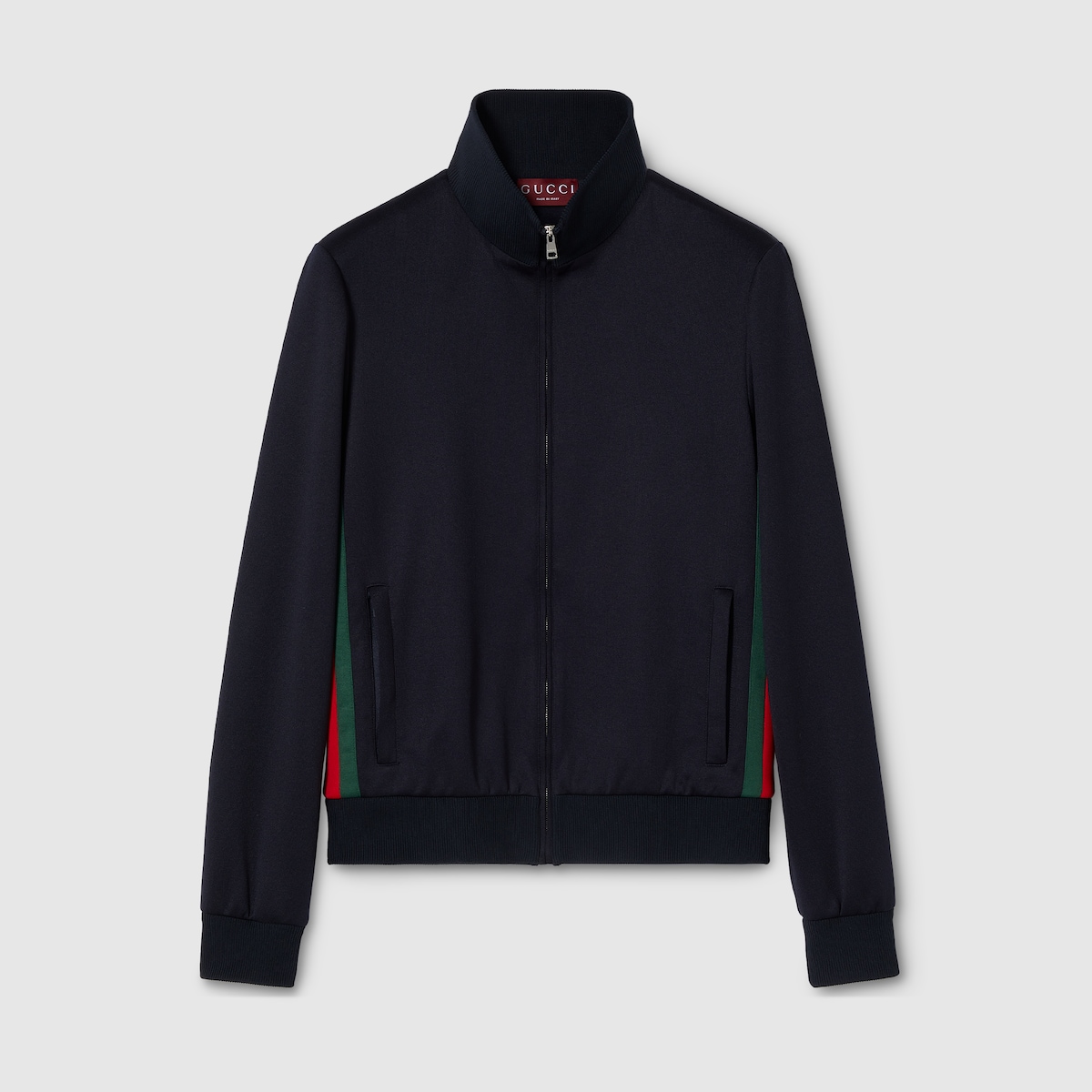 Technical jersey zip jacket with Web in dark blue | GUCCI® SA