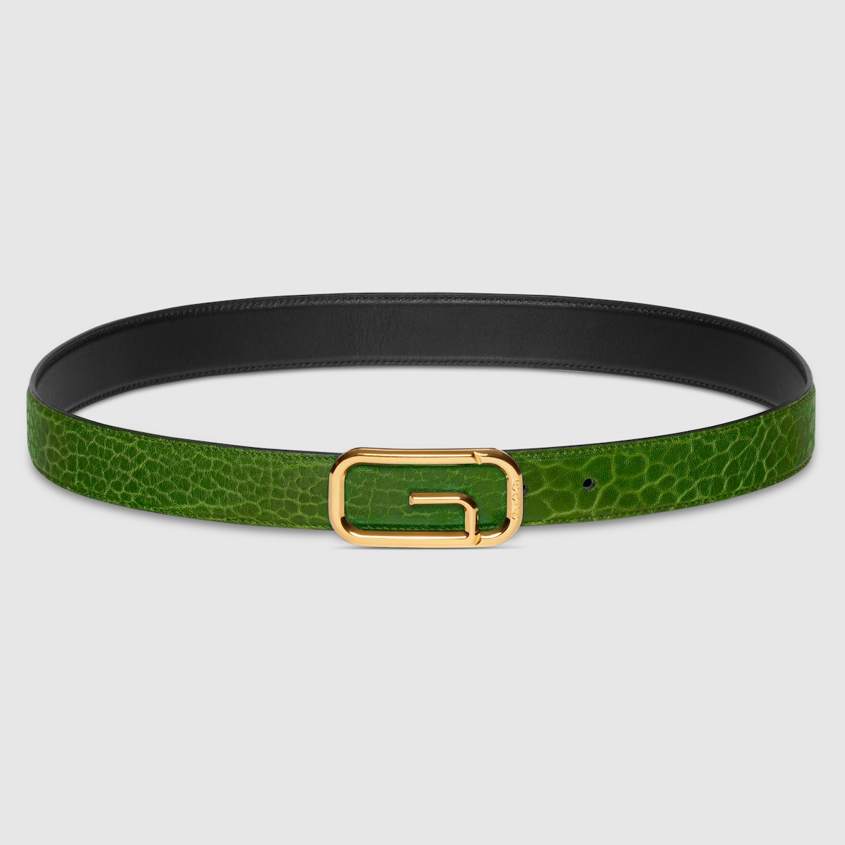 Reversible belt with square G buckle in green and black leather | GUCCI® QA