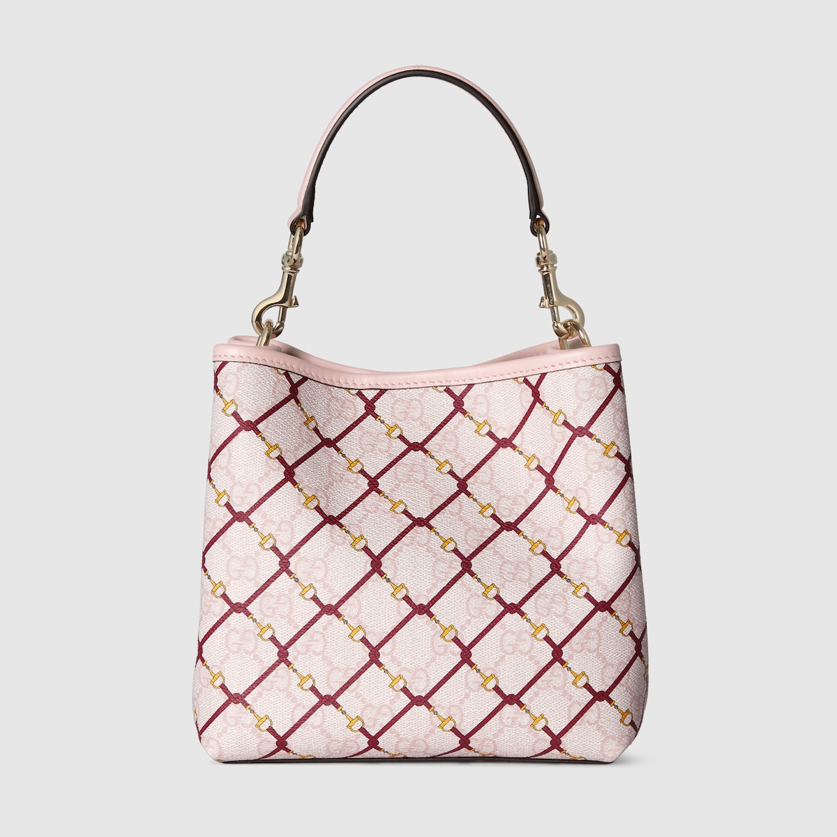GG Emblem small bucket bag in pink and red GG fabric | GUCCI® US