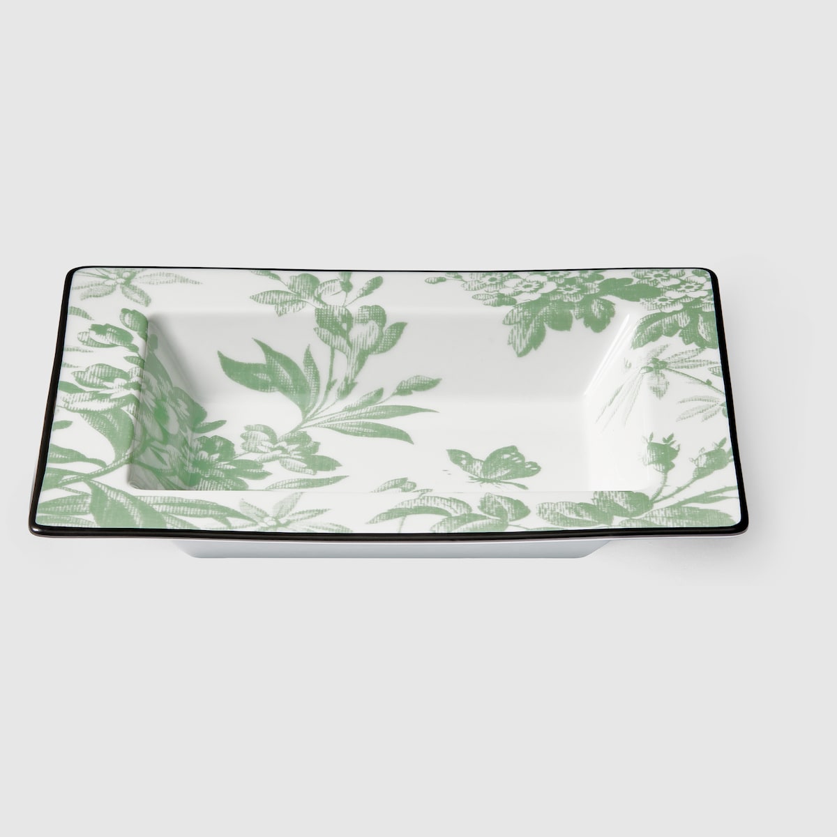 Herbarium print small trinket tray in white and green porcelain | GUCCI® US