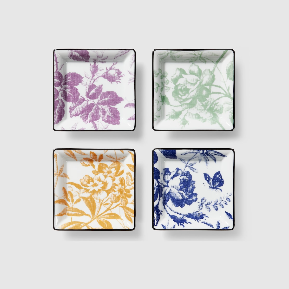 Herbarium print trinket tray set in white and multicolor porcelain ...