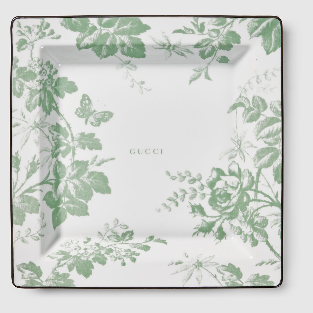 Herbarium print large trinket tray in white and green porcelain | GUCCI® US