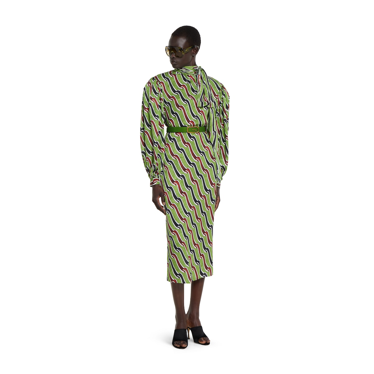 Reversible belt with square G buckle in green and black leather | GUCCI® QA