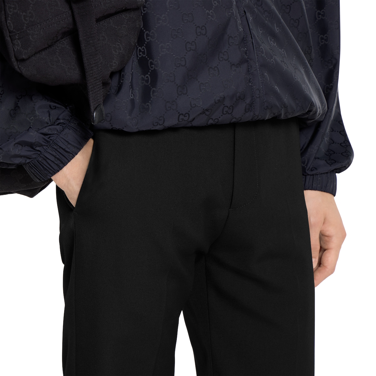 Wool gabardine trousers with embroidery in black | GUCCI® SG