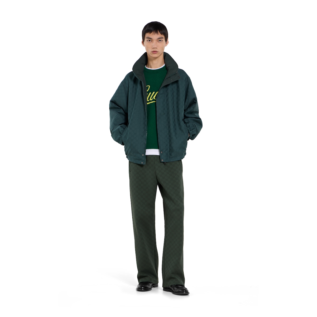 Knit wool sweater with intarsia in dark green | GUCCI® IE
