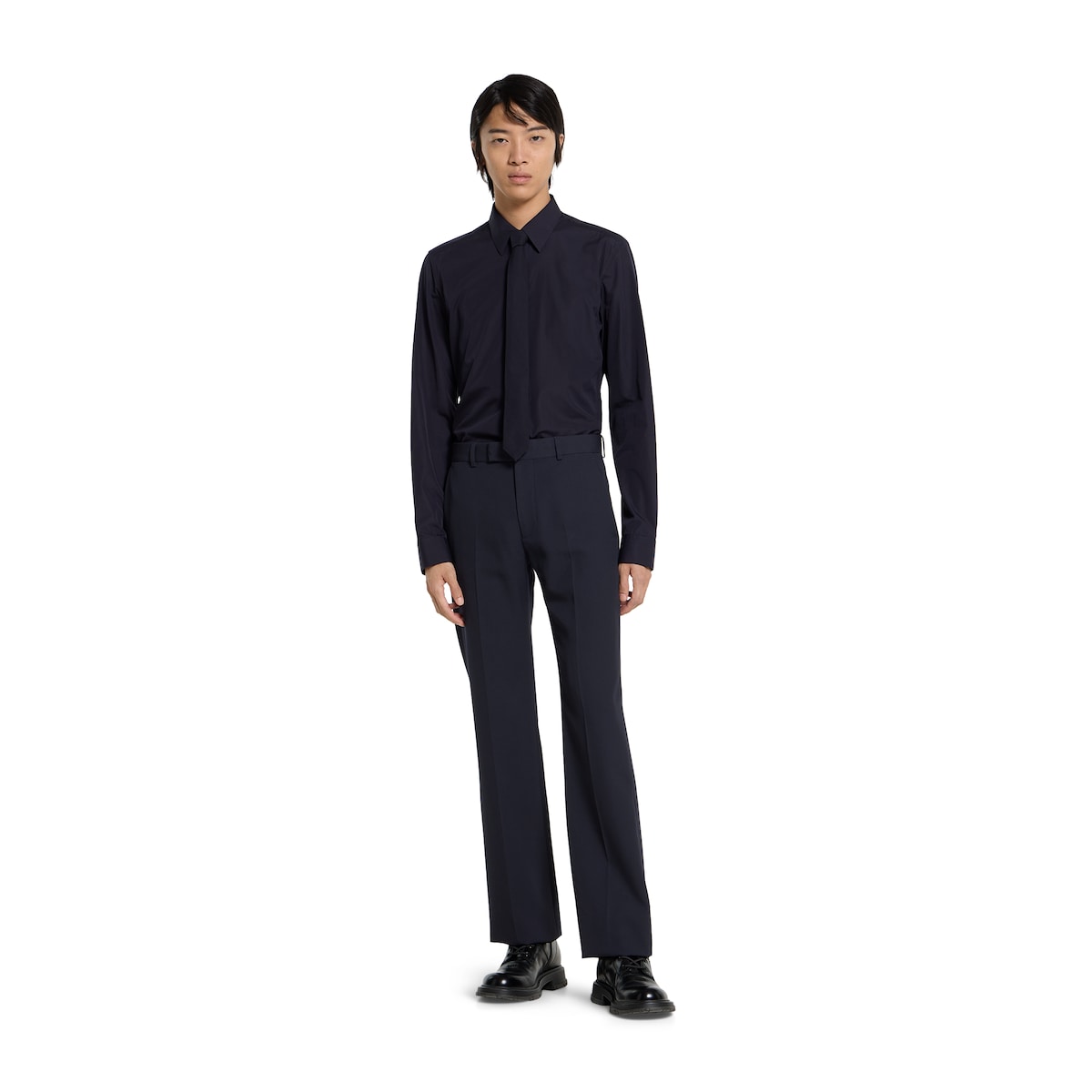 Piece dyed poplin shirt with embroidery in dark blue | GUCCI® US