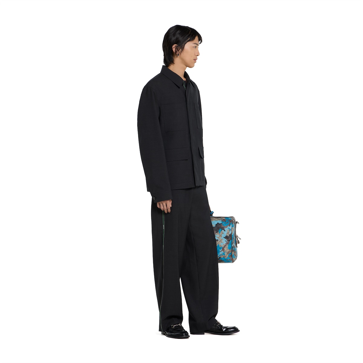 Wool pant with Gucci selvedge detail in dark grey | GUCCI® US