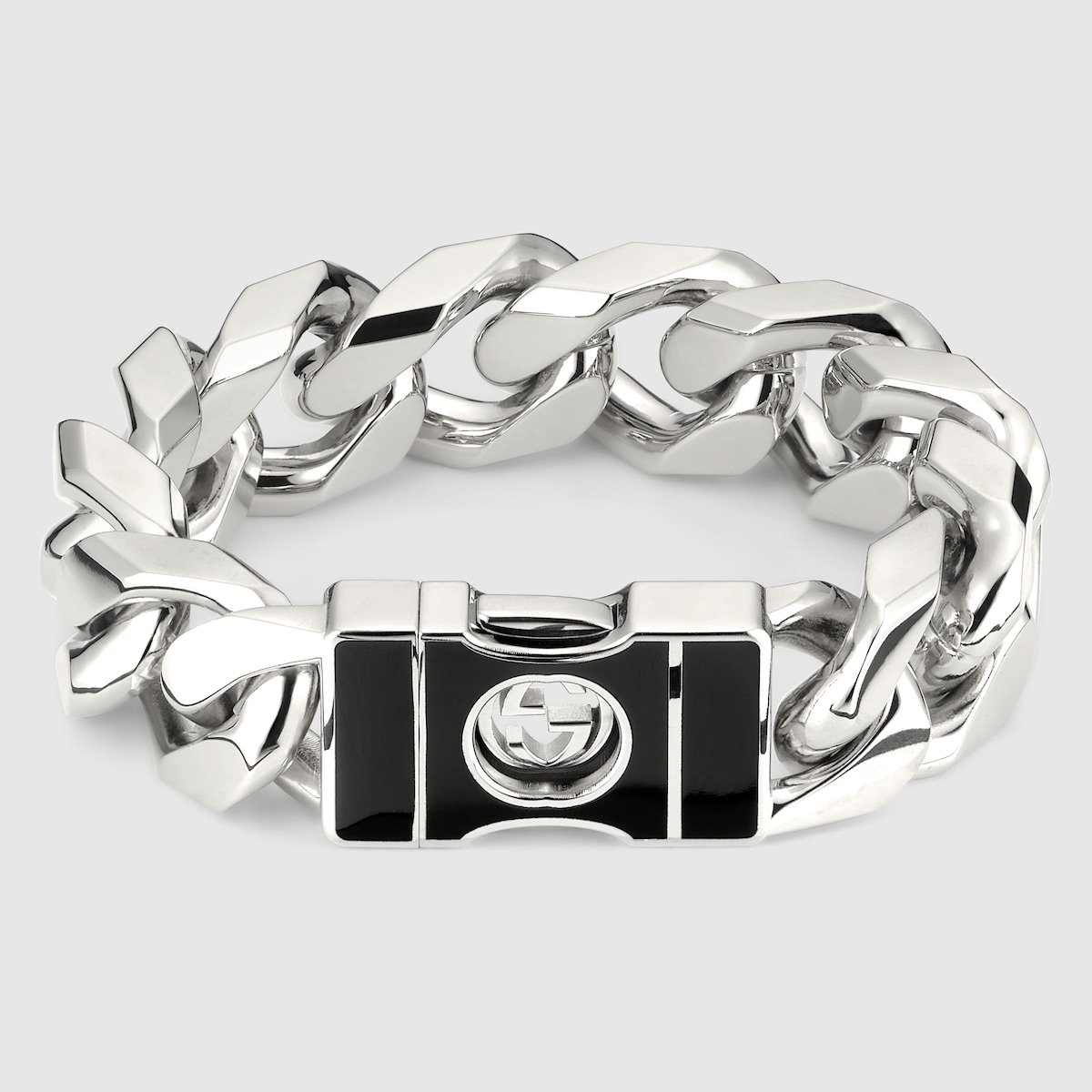 Gucci Interlocking chain bracelet with buckle in palladium-toned brass ...
