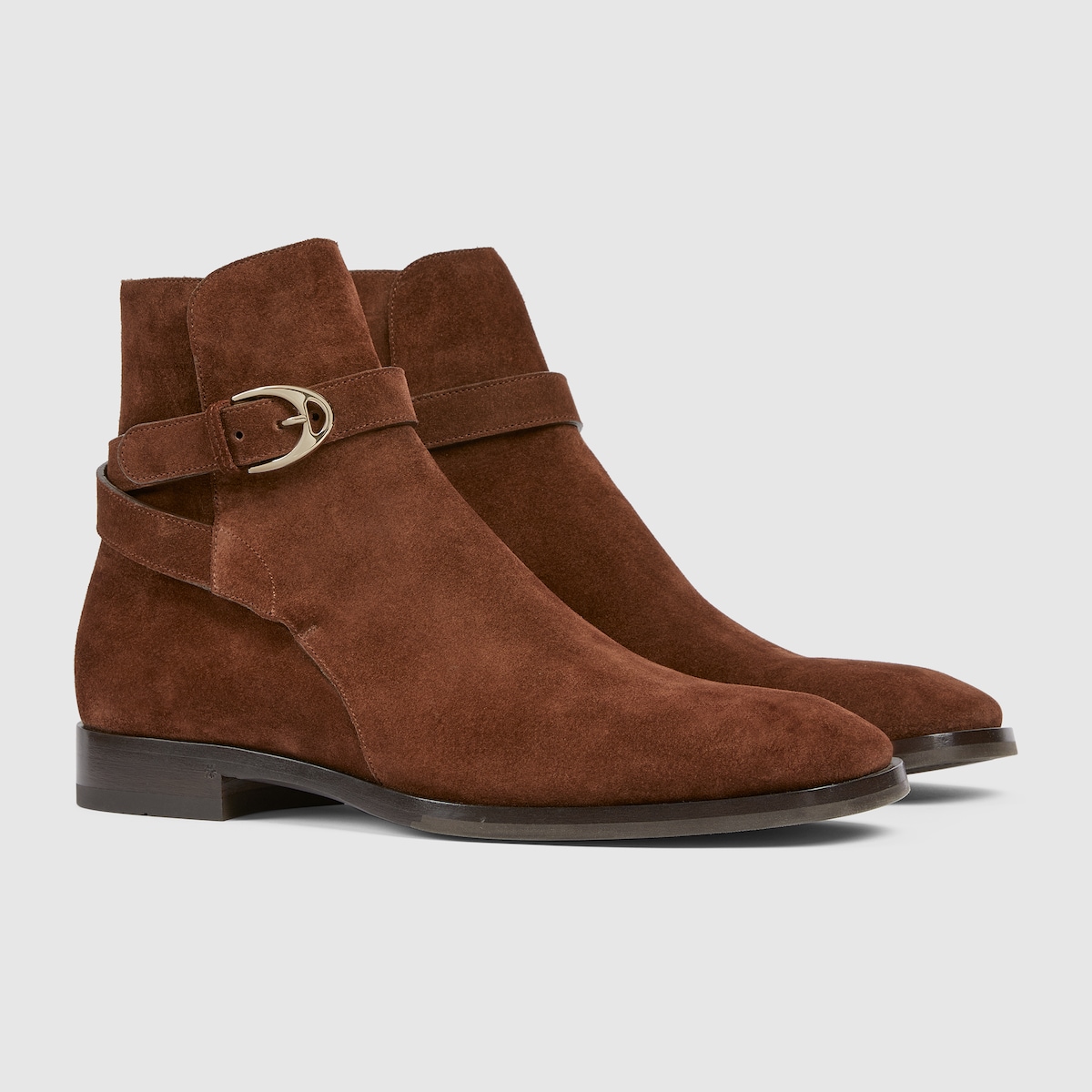 Men's ankle boot with buckle in brown suede | GUCCI® US