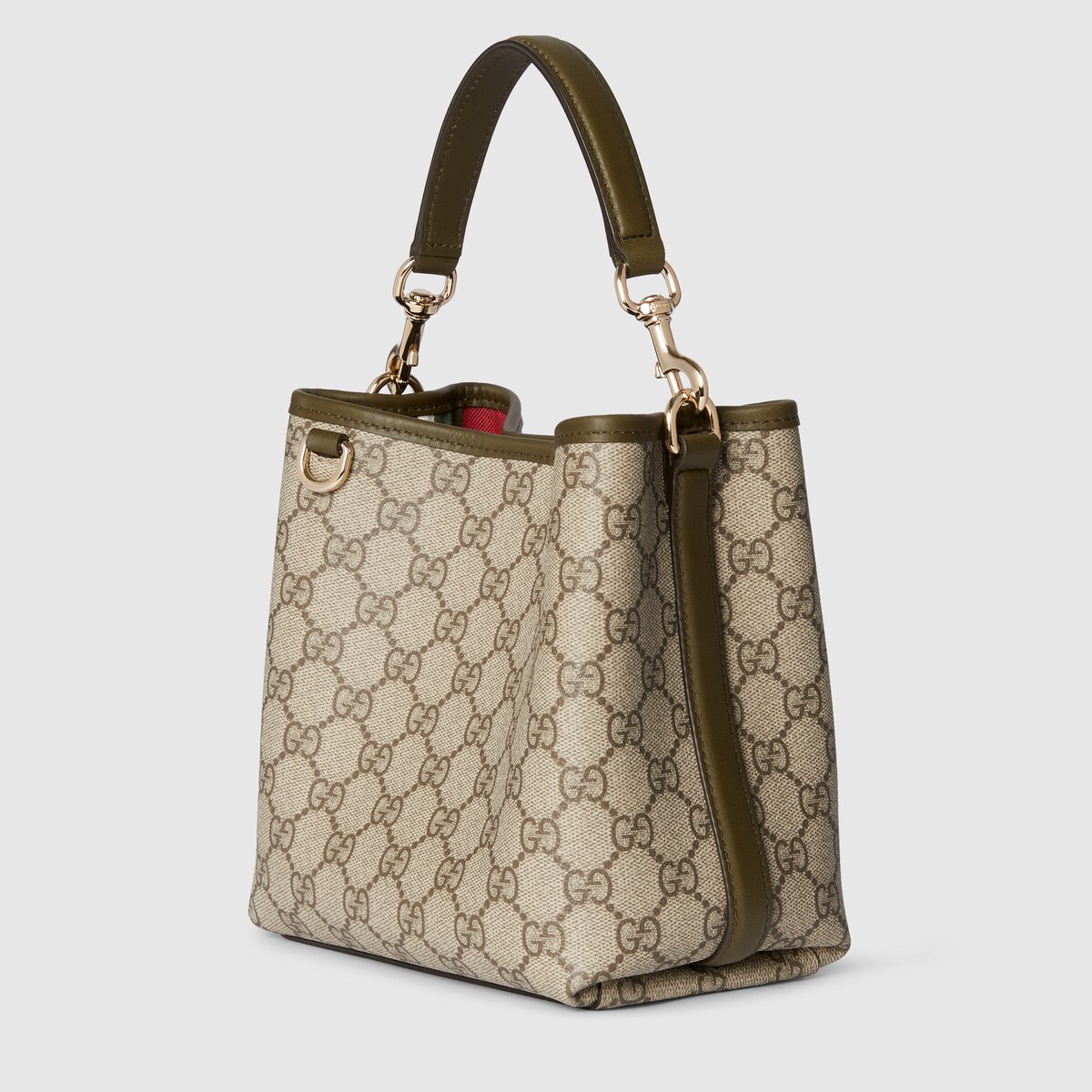 GG Emblem small bucket bag in beige and brown GG fabric | GUCCI® CH