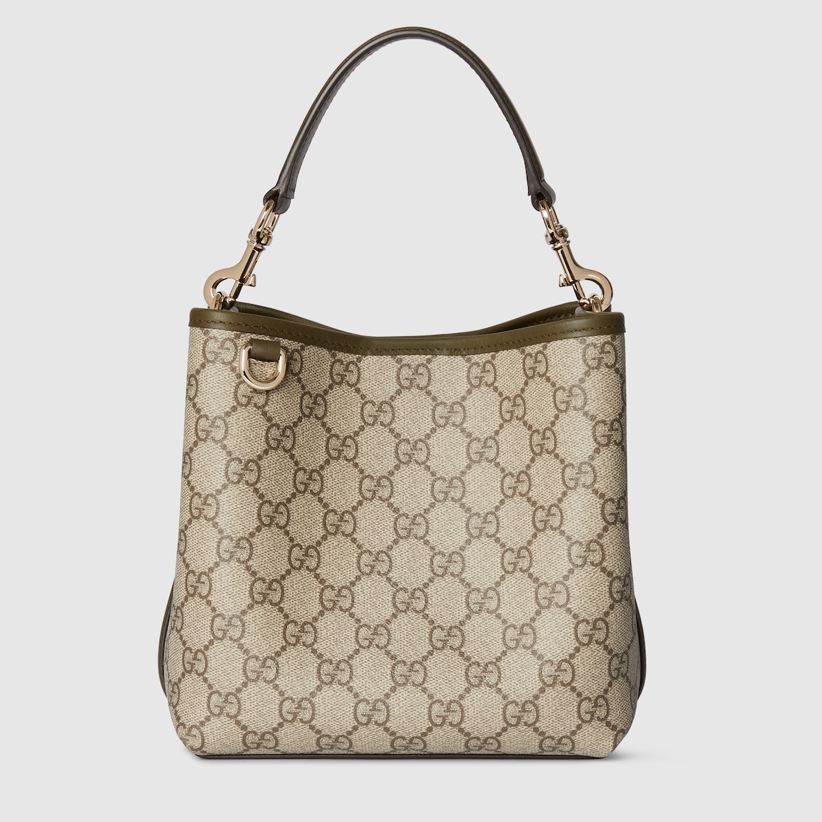 GG Emblem small bucket bag in beige and brown GG fabric | GUCCI® CH